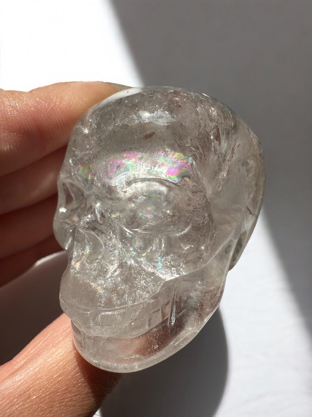 Clear Quartz Skull With Rainbows – Small Crystal Skull Carving – Garden ...