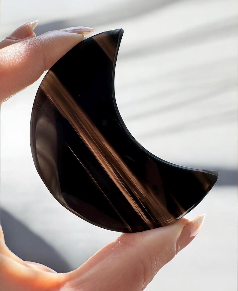 Midnight Lace Obsidian Moon – Lamellar Obsidian Carving – Rare Obsidian ...