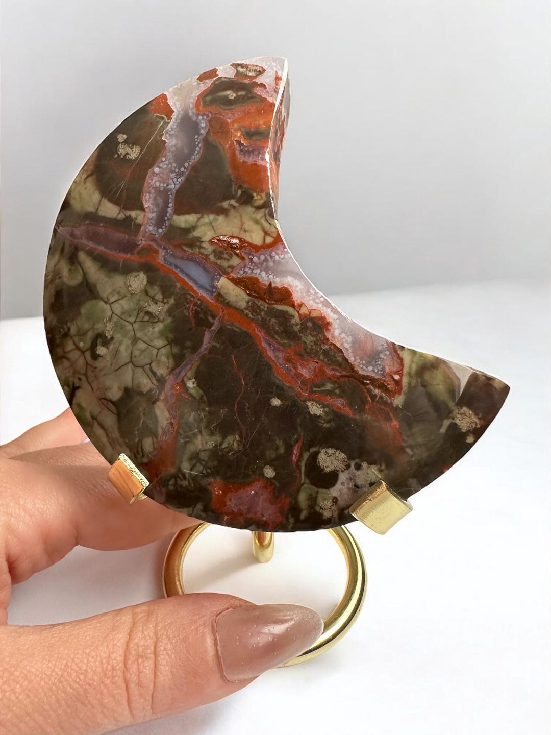 Colorful Money Agate Moon – Natural Prosperity Agate Crescent With ...