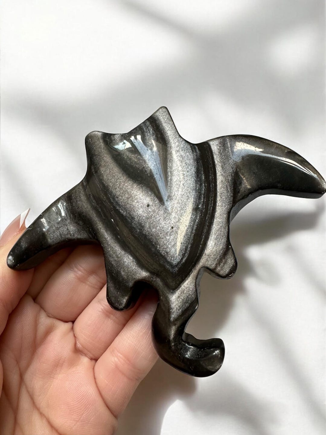 Silver Sheen Obsidian Manta Ray Carving – Ocean Animal Crystal ...