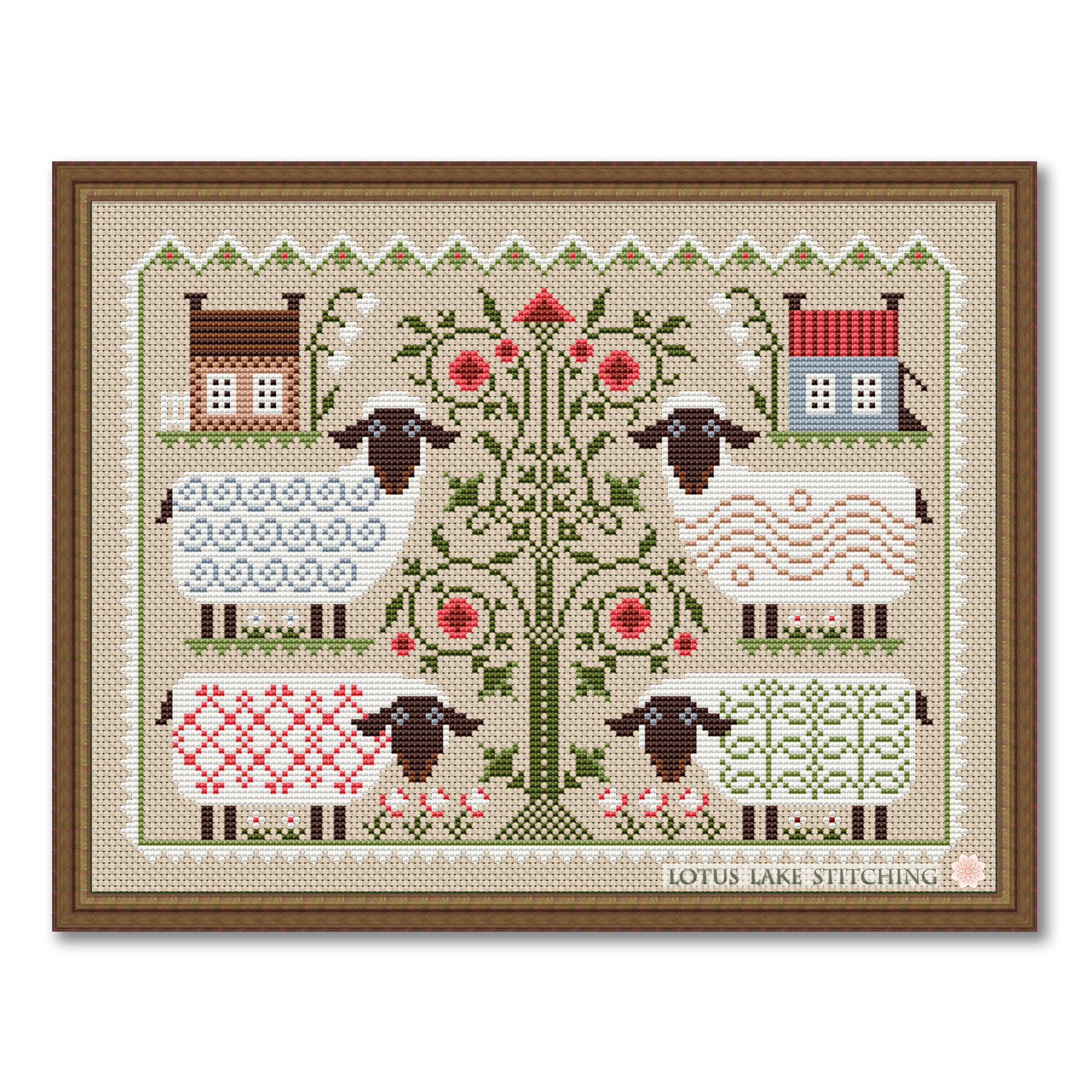 House and Sheep Cross Stitch Pattern: Primitive Sampler (PDF Pattern ...