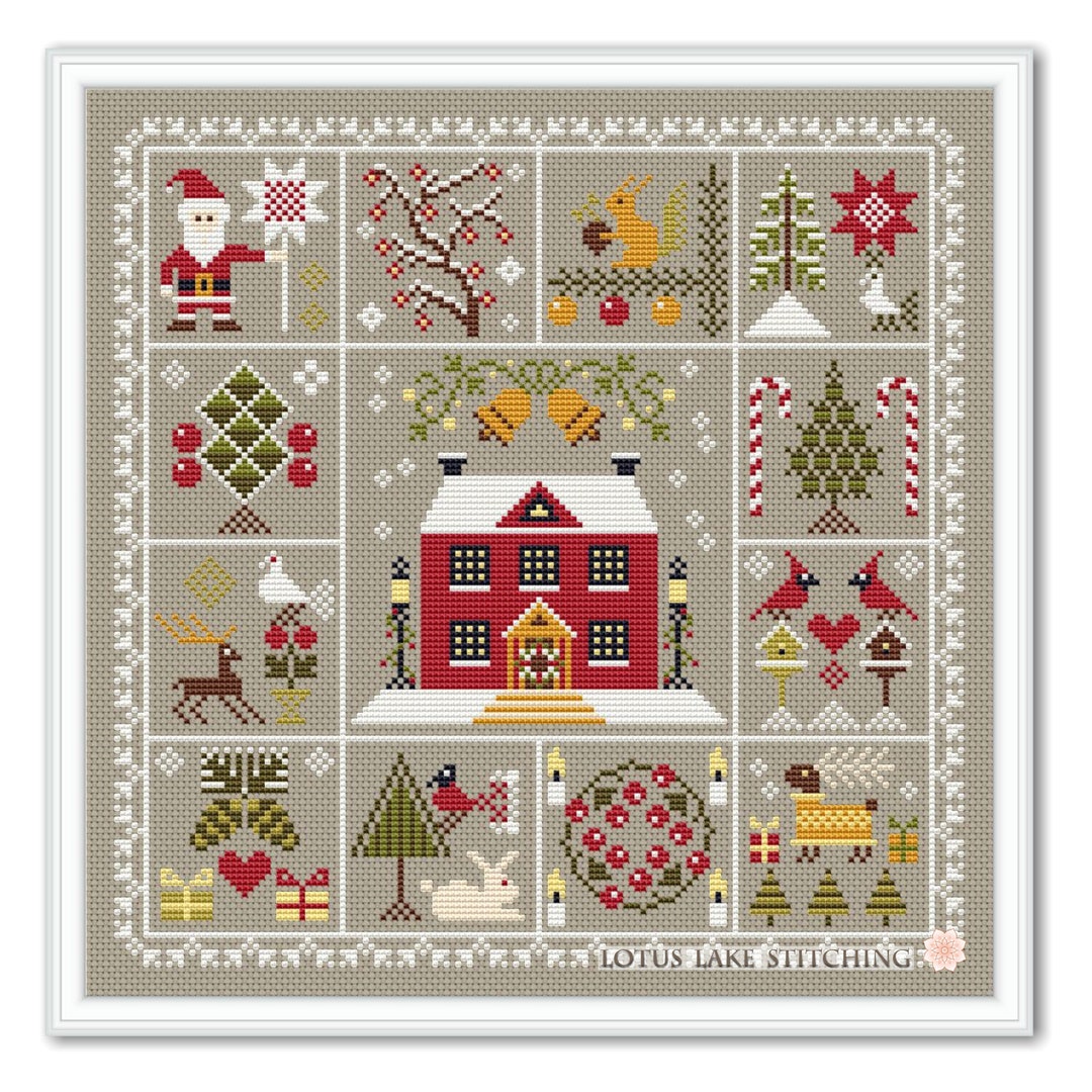 Merry Christmas Sampler Cross Stitch Pattern: Winter Holiday 4x4 Mini ...