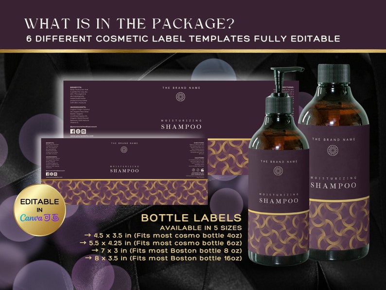 Plum Luxury Editable Cosmetic Labels Canva Templates Product Packaging ...
