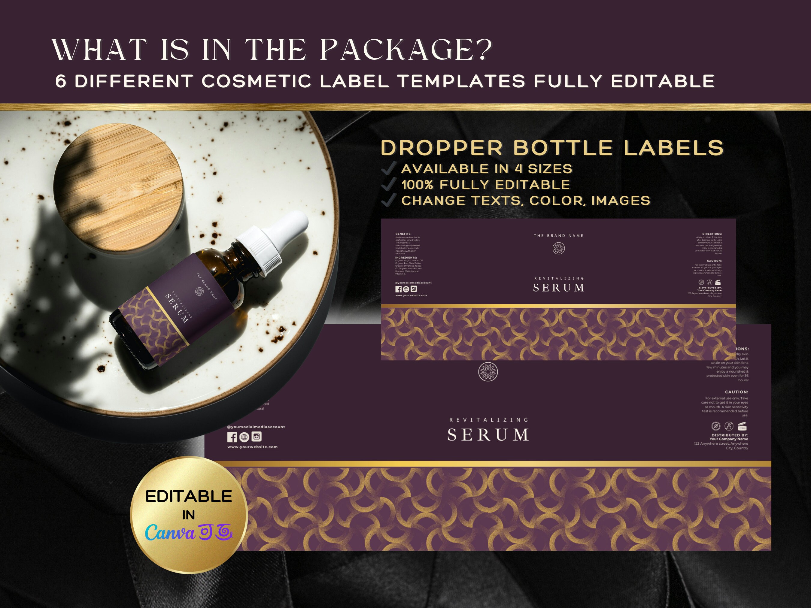 Plum Luxury Editable Cosmetic Labels Canva Templates Product Packaging ...