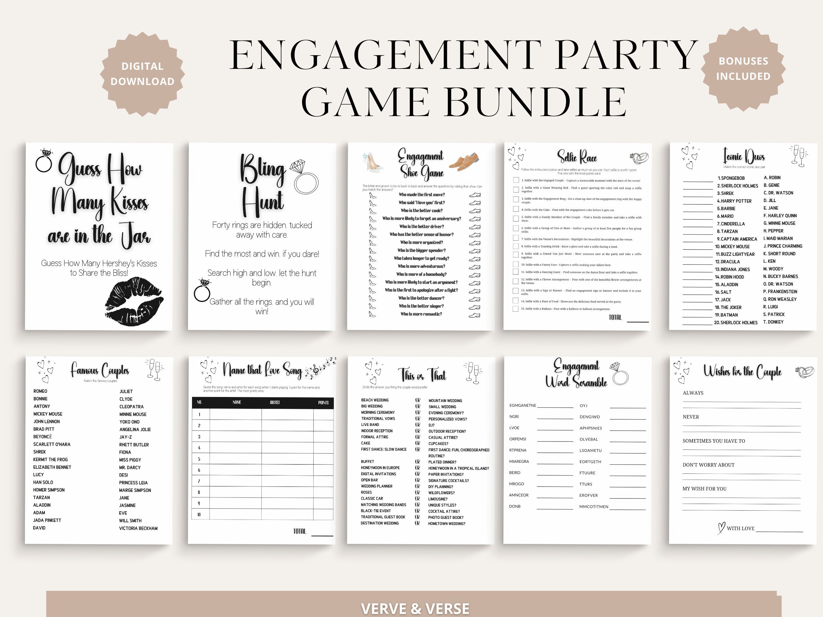 Engagement Party Games Digital Download, 11 Exciting Games for Bridal ...