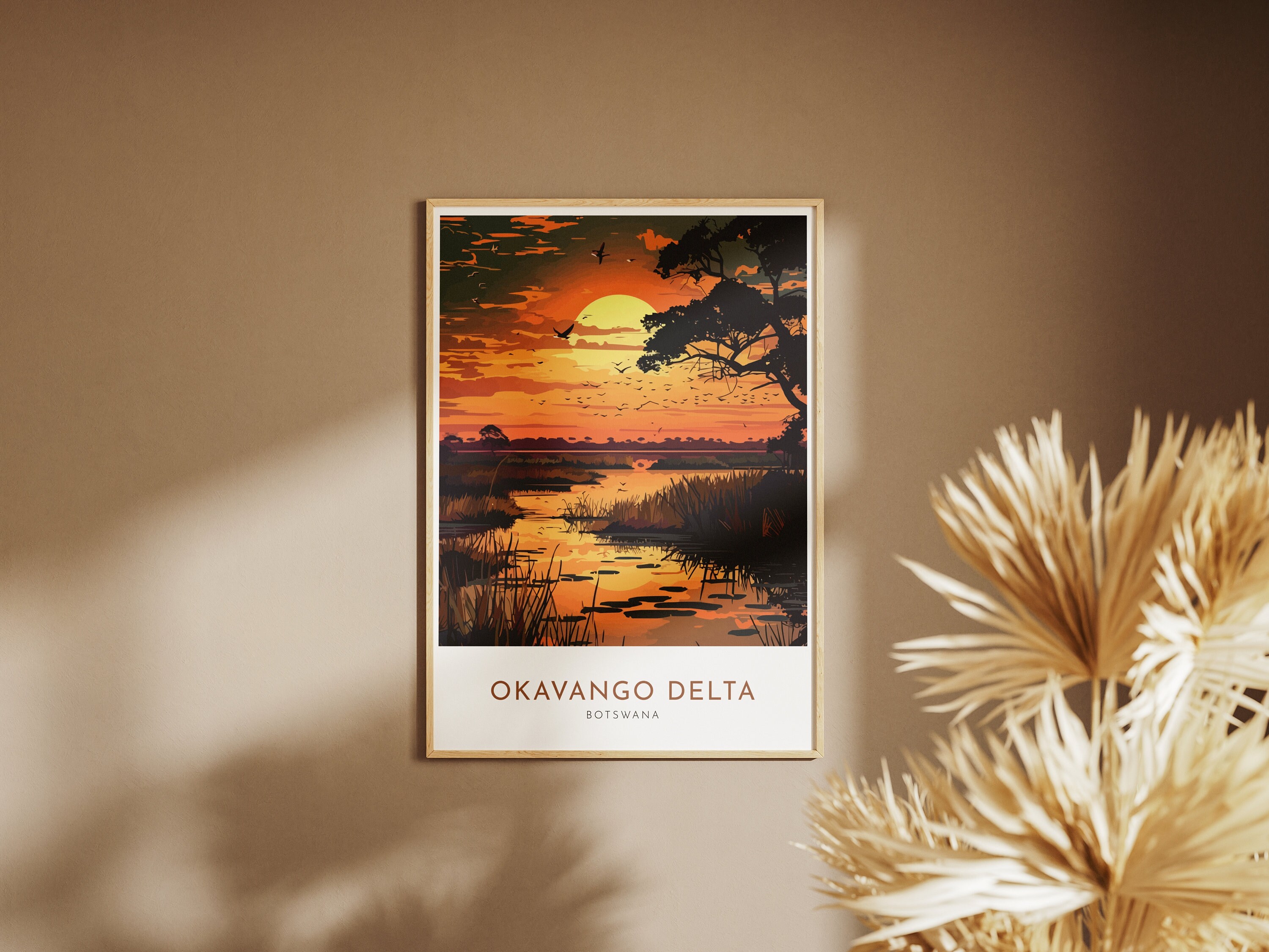Okavango Delta Travel Print Wall Art, Botswana, Vector Poster, Graphic ...