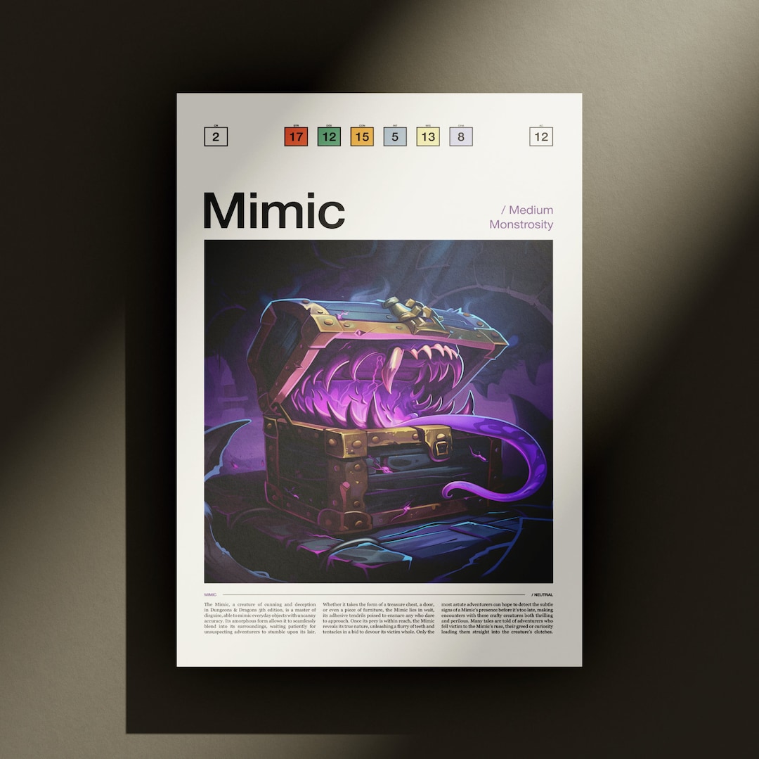 Mimic Chest Dnd Poster, Dnd Mimic Print, D&D Monster Art, Dungeons and ...