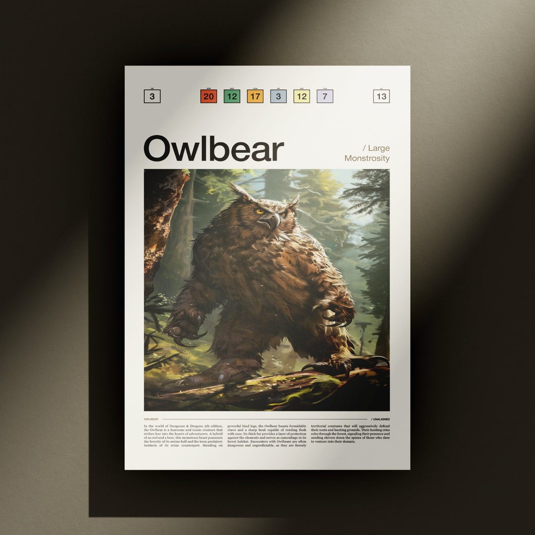 Owlbear Dnd Poster, Dnd Owlbear Print, D&D Monster Art, Dungeons and ...