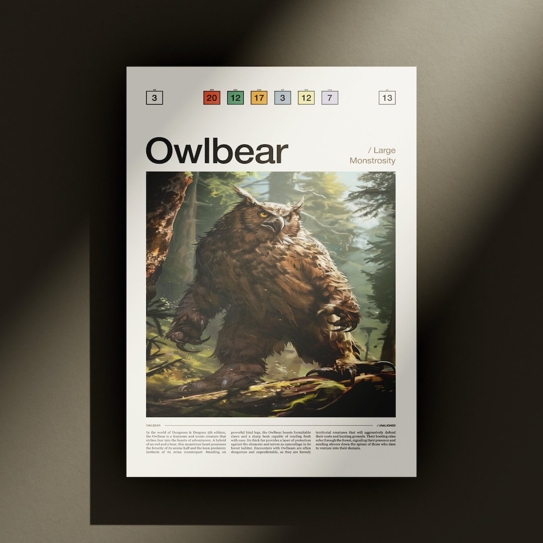 Dnd Owlbear Poster D&D Owlbear Print Critical Role Baldurs Gate 3 Vox ...