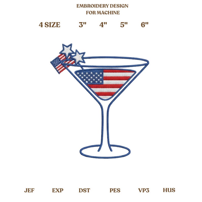 USA Flag Martini Machine Embroidery File, Fourth of July Drink ...