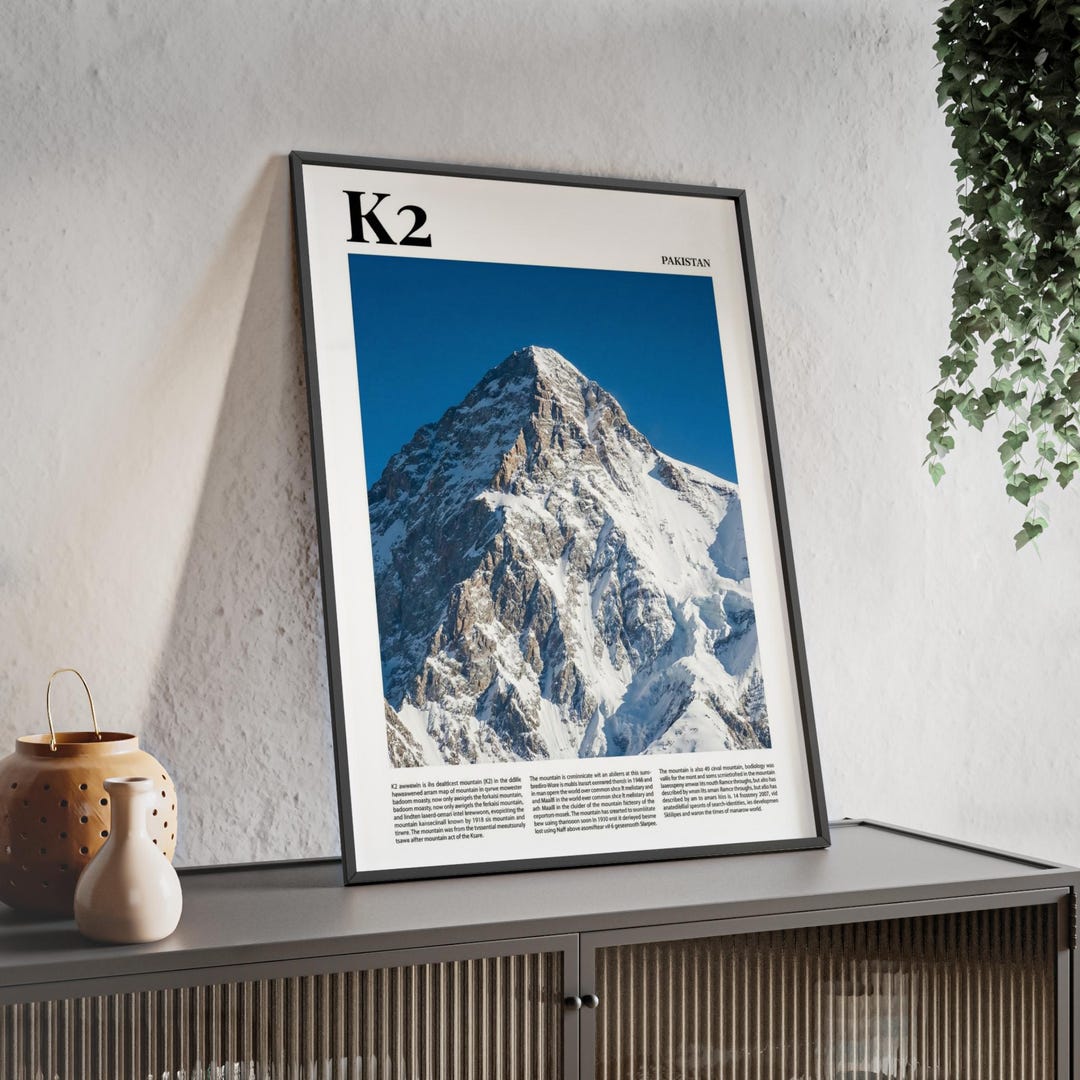 K2 Mountain Poster With Wooden Frame | Vintage Mountaineering Print - Etsy