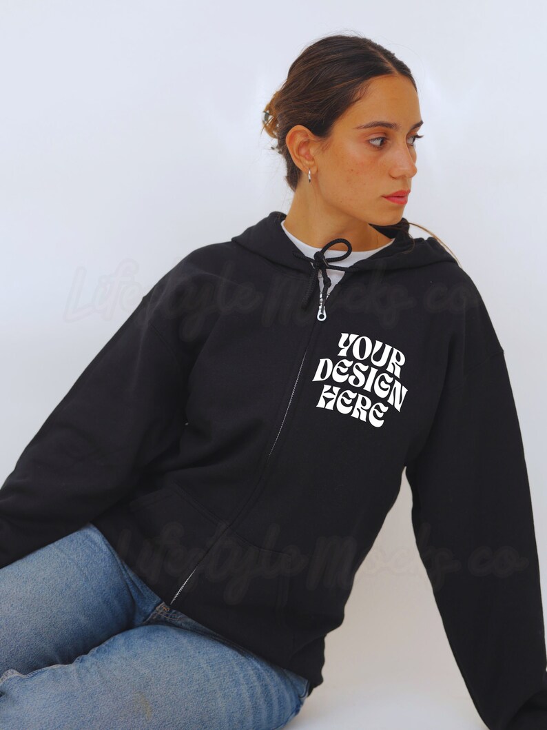 Gildan 18600 Black Mockup, Black 18600 Mockup, Gildan Zip Hoodie Mockup ...