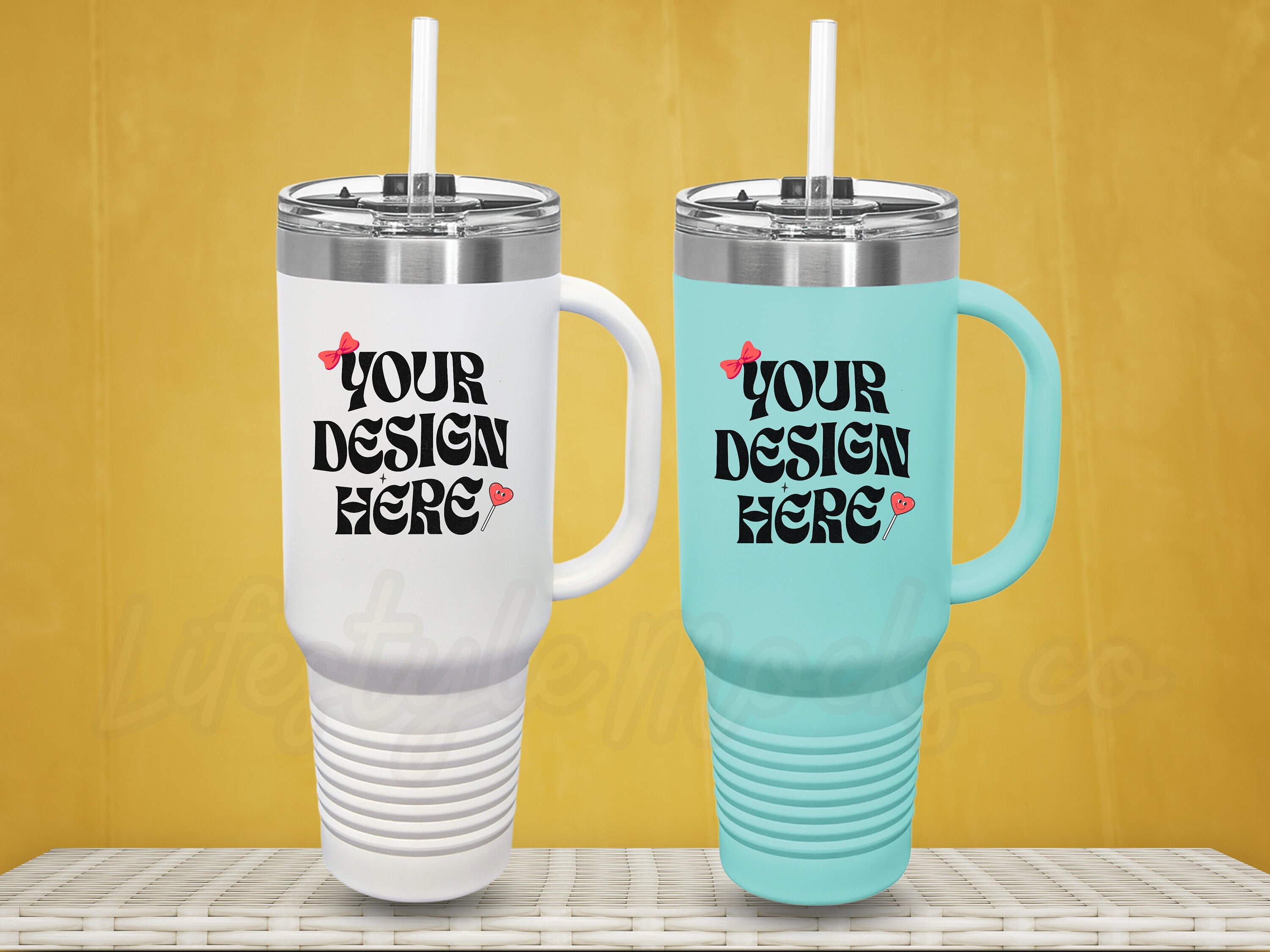 Teal Insulated Travel Mug 40oz Mockup, White Insulated Travel Mug 40oz ...
