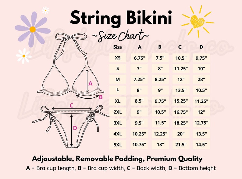 String Bikini Size Chart, All-over Recycled String Bikini Size Chart Measure, Women's String ...