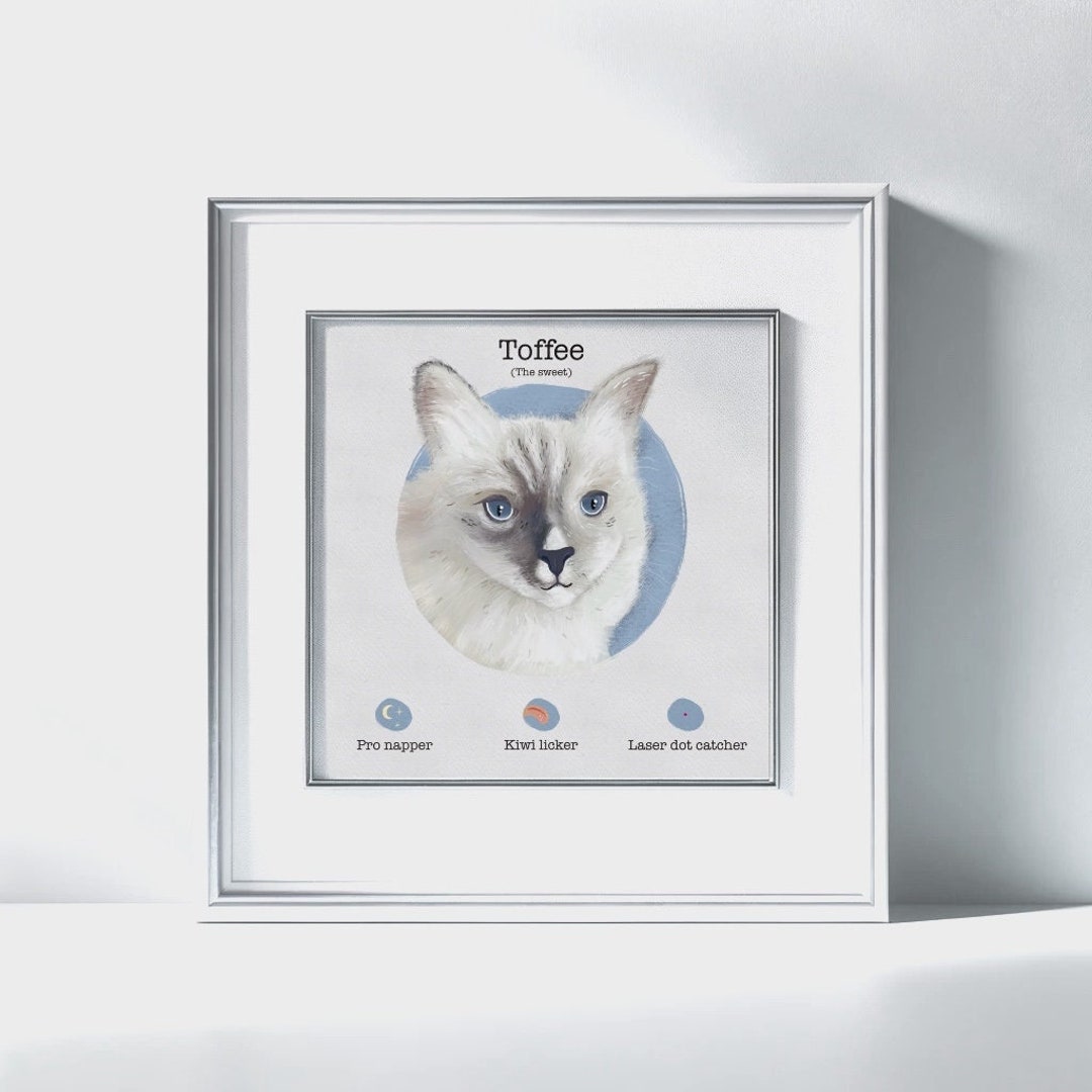 Personalized Cat Portrait, Digital Cat Portrait, Pet Portraits Gift ...