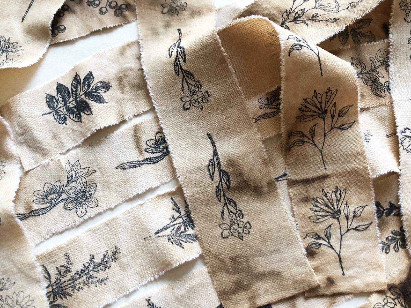 Hand-stamped Botanical, Animal, Insects, and Nature Theme Coffee Dyed ...