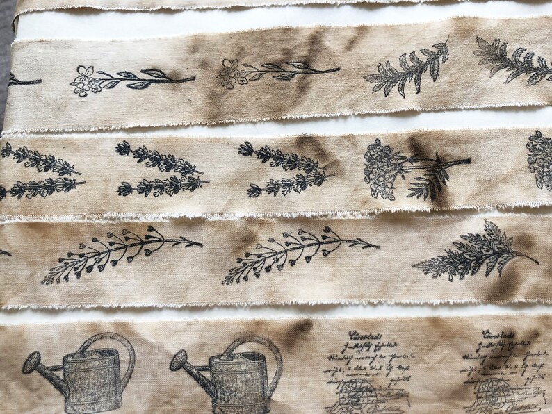 Hand-stamped Botanical, Animal, Insects, and Nature Theme Coffee Dyed ...