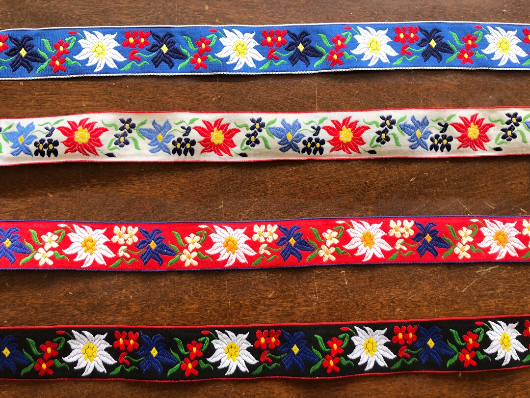 Vintage Embroidered Woven Multi Floral Design Ribbon Trim Jacquard for ...
