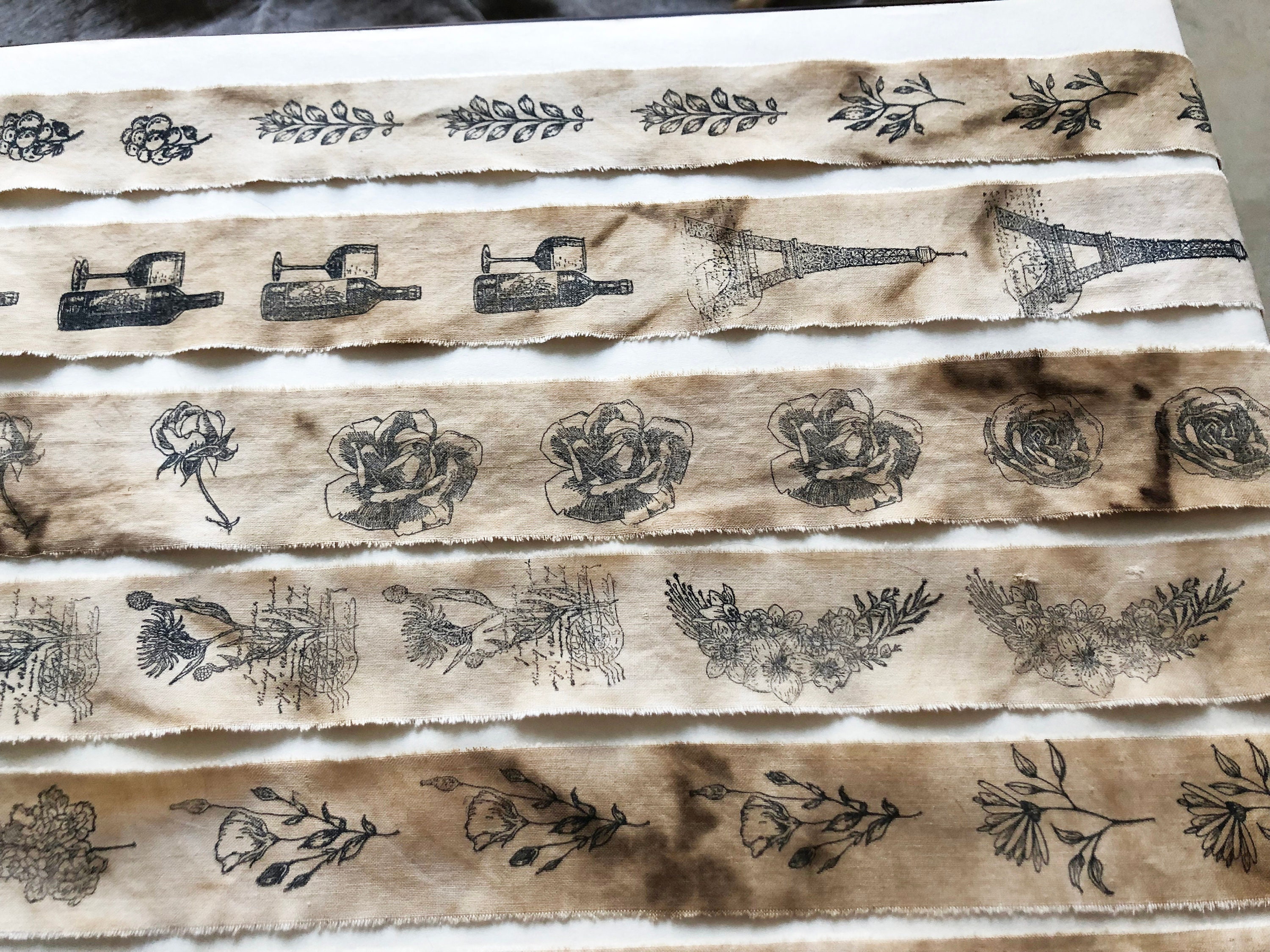 Hand-stamped Botanical, Animal, Insects, and Nature Theme Coffee Dyed ...