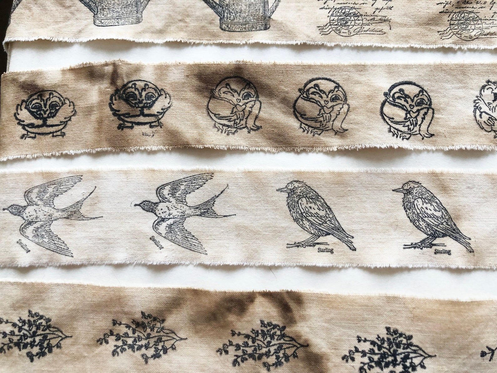 Hand-stamped Botanical, Animal, Insects, and Nature Theme Coffee Dyed ...