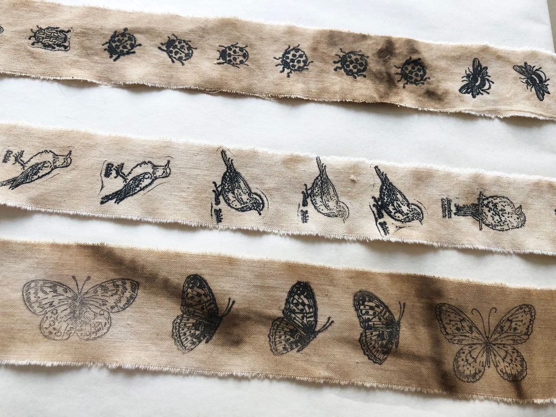 Hand-stamped Botanical, Animal, Insects, and Nature Theme Coffee Dyed ...