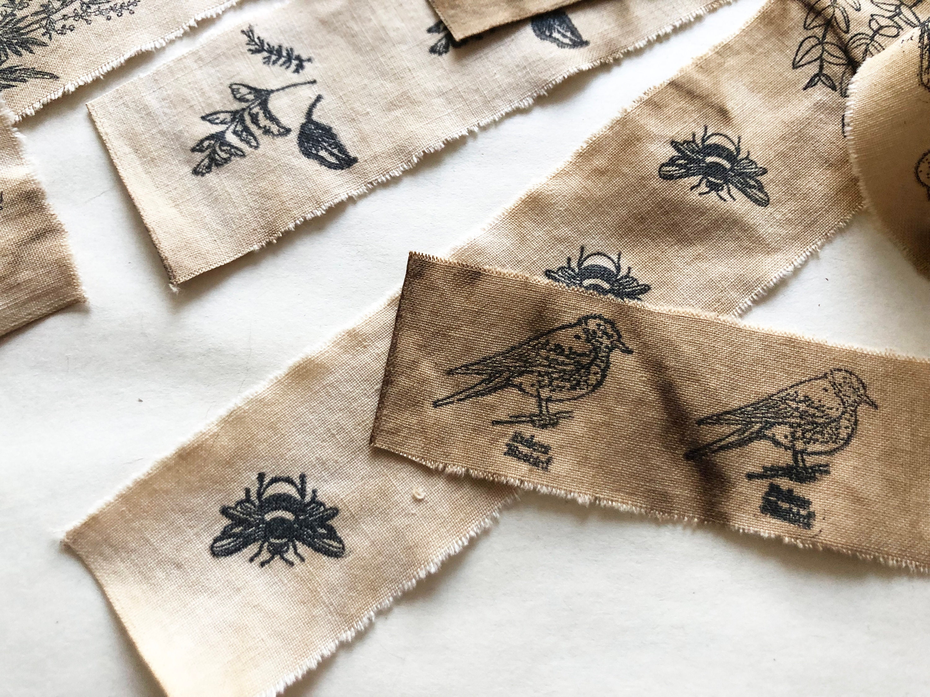 Hand-stamped Botanical, Animal, Insects, and Nature Theme Coffee Dyed ...