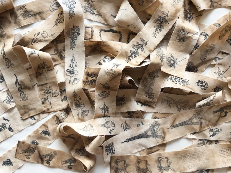 Hand-stamped Botanical, Animal, Insects, and Nature Theme Coffee Dyed ...