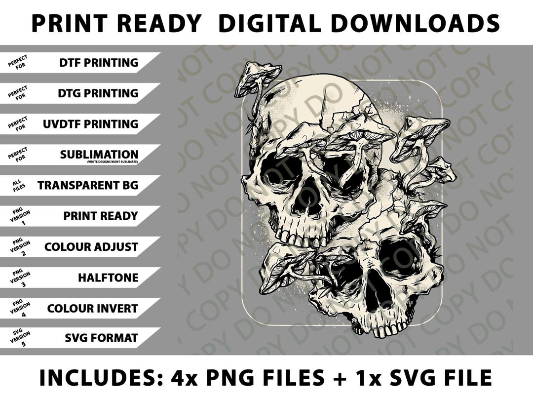 Skull Mushroom Goth Morel Mushroom Art Emo Png Bundle, SVG Files ...