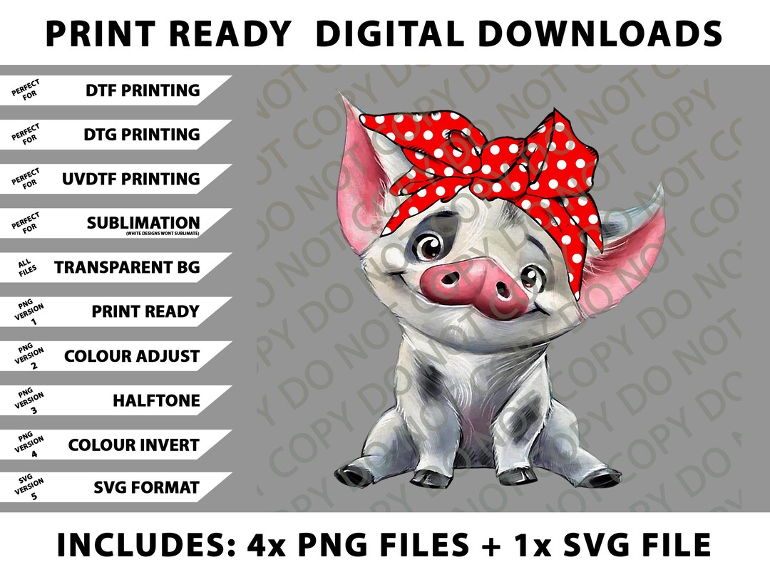 Pua Pig With Bandana for Women, Girl and Kid Png Bundle, SVG Files ...