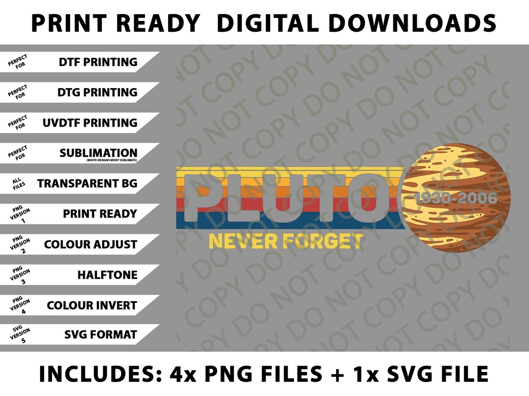 Pluto Never Forget Science Space Retro Png Bundle, SVG Files, Digital Downloads - Etsy