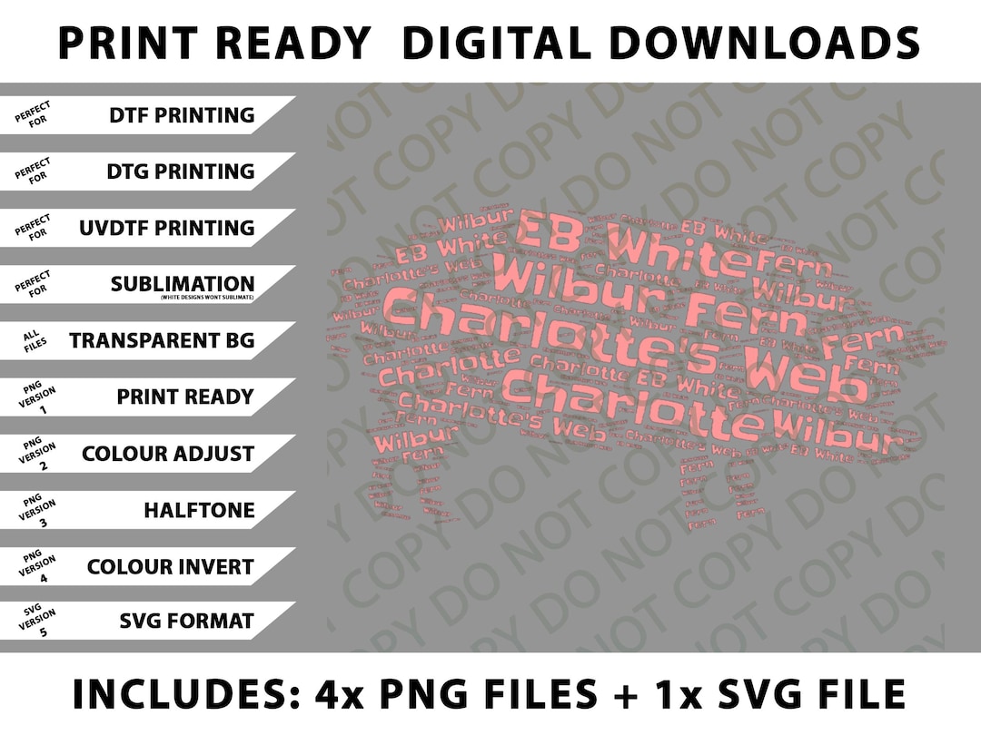 Charlotte's Web Wilbur Pig Literary Png Bundle, SVG Files, Digital ...