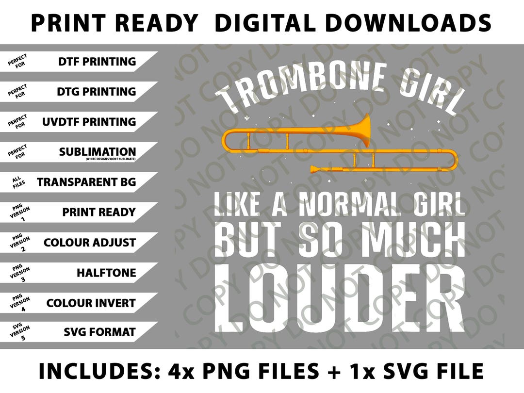 Cool Trombone Art for Women Girls Trombonist Trombone Lover Png Bundle ...