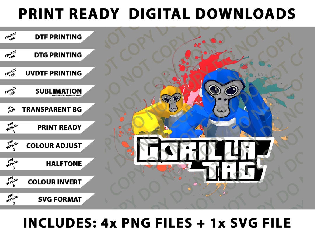 Cute Gorilla Tag Monke Vr Gamer Kids, Adults, Ns Png Bundle, SVG Files ...