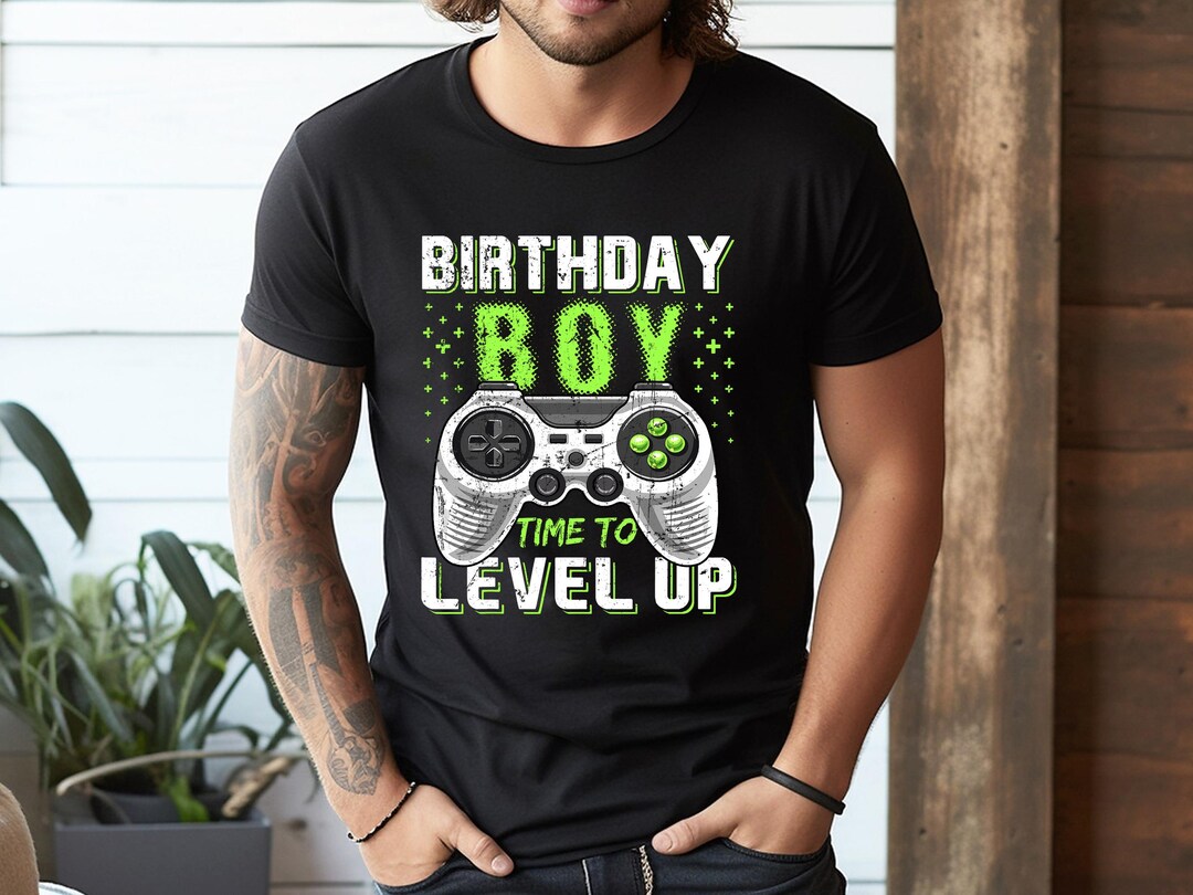 Level up Birthday Boy Video Game - Fit, Black, Kids Party Gift T-shirt ...