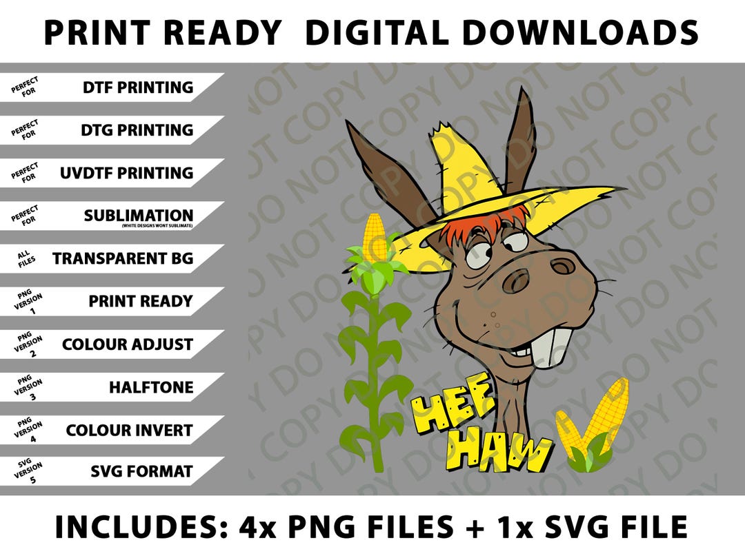 Funny Donkey Face Hee Haw Farming Life Farm Animal Corn Life Png Bundle, SVG Files, Digital ...