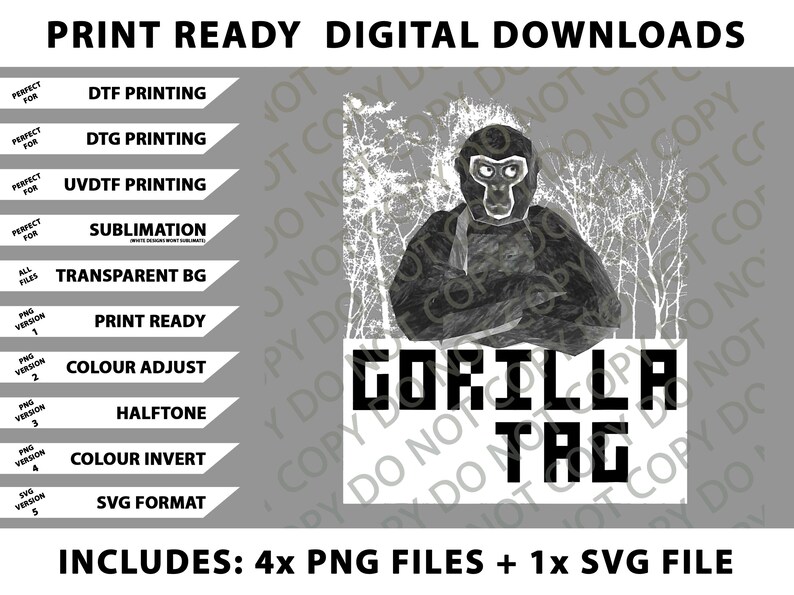 Gorilla Tag Blak & White Forest Png Bundle, SVG Files, Digital ...