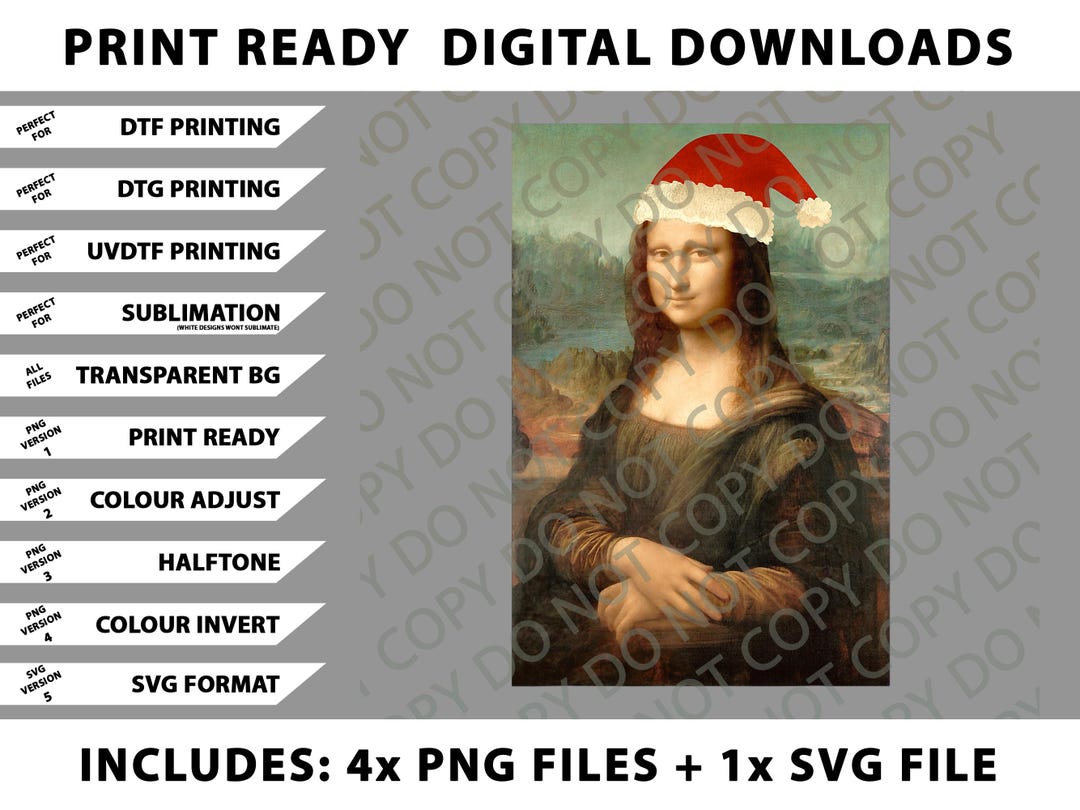 Mona Lisa Santa Hat Funny Christmas Art for Men Women Png Bundle, SVG ...