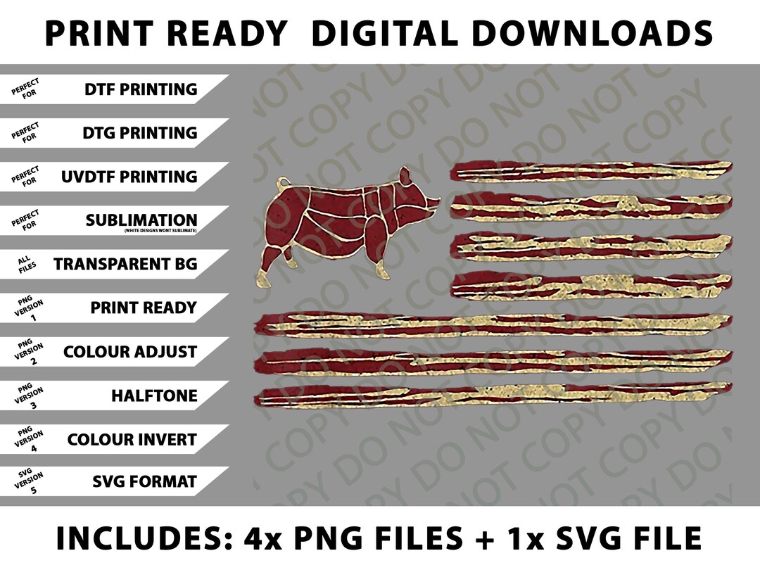 Bacon Flag Pig Vintage Png Bundle, SVG Files, Digital Downloads - Etsy