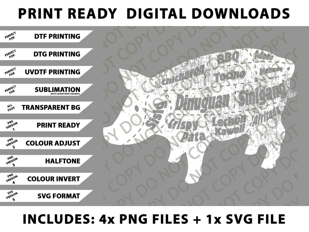 Funny Filipino Food Pig Pork Baboy Parts Png Bundle, SVG Files, Digital ...