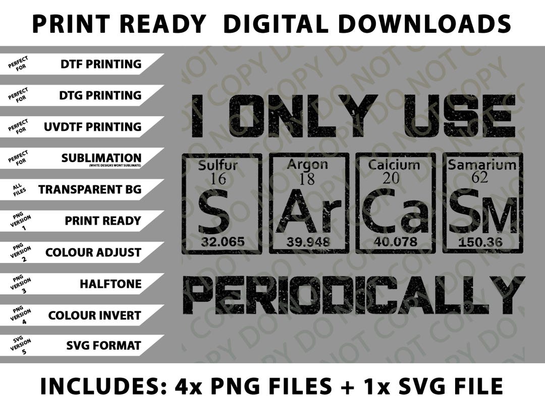 Sarcasm Periodic Table Element Science Joke Png Bundle, SVG Files ...