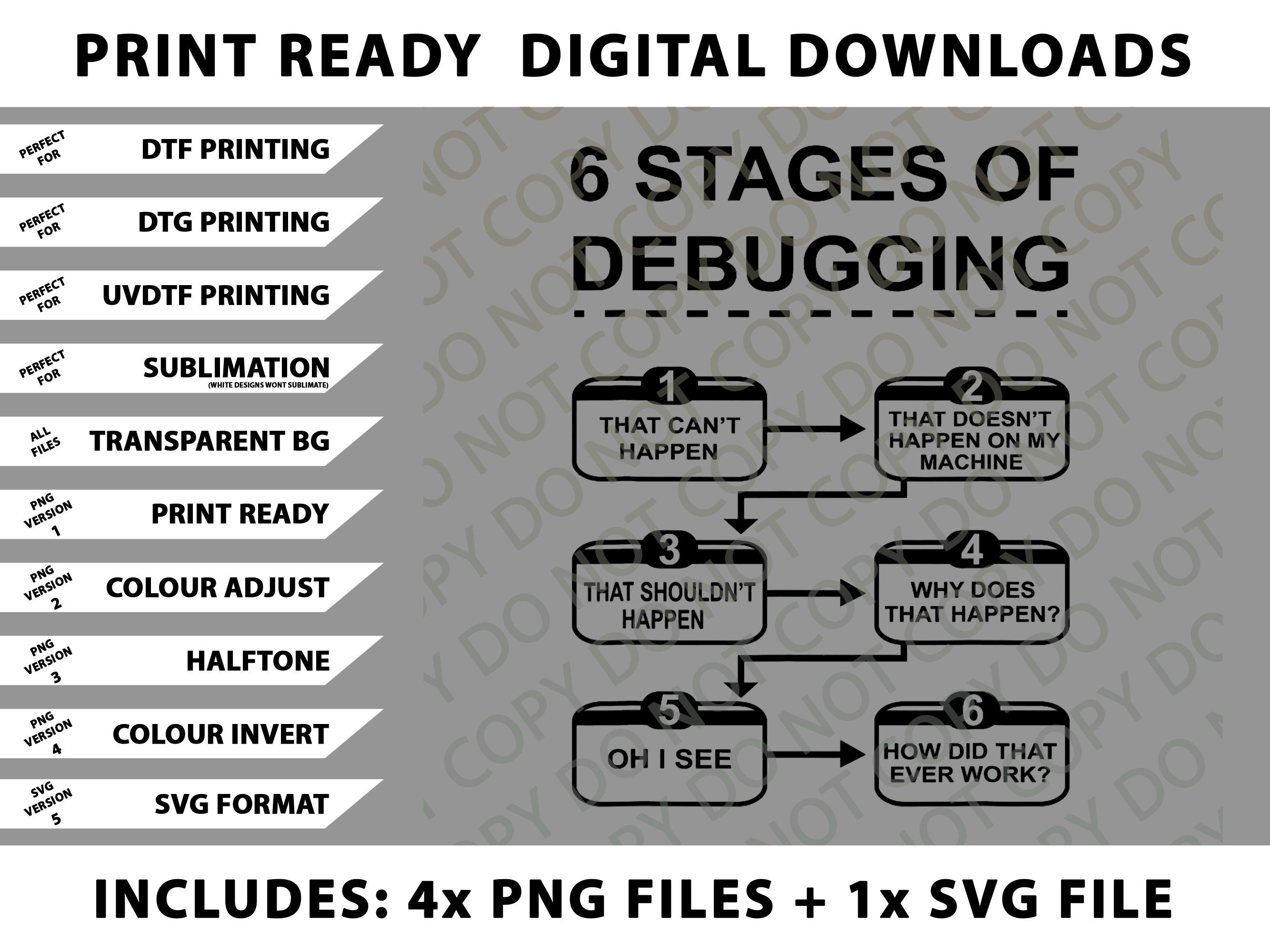 6 Stages of Debugging Design Programming Computer Science Png Bundle, SVG Files, Digital ...