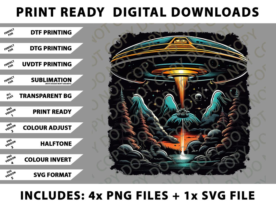 Psychedelic, Trippy, Black Light Alien UFO Ship Art Png Bundle, SVG ...