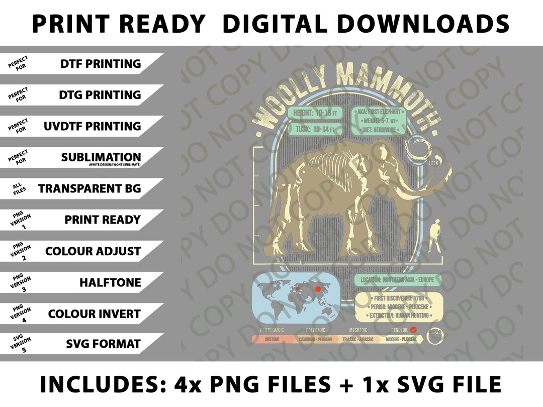 Dinosaur Facts Woolly Mammoth Science & Anatomy Gift Png Bundle, SVG ...