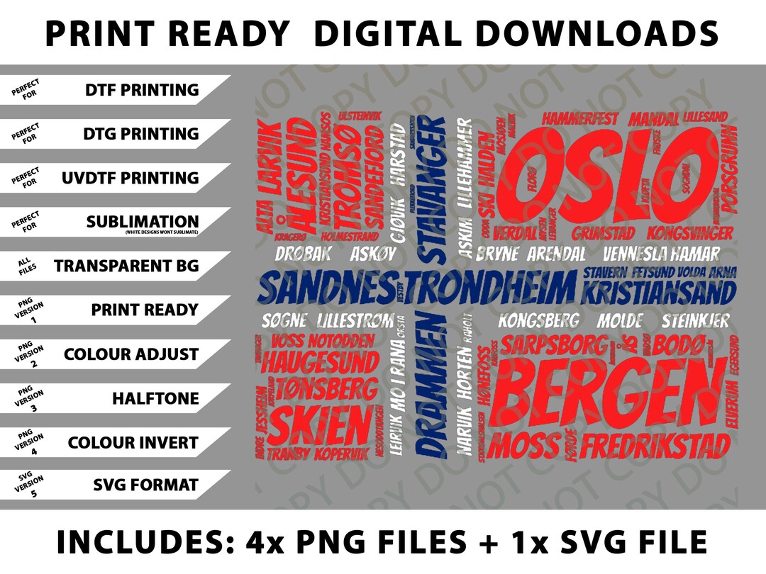 Norway Flag With City Names Oslo Bergen Word Art Png Bundle, SVG Files ...