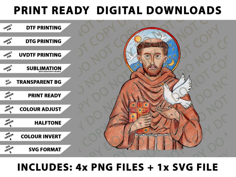 St Francis of Assisi Art Patron Saint of Animals Catholic Png Bundle ...