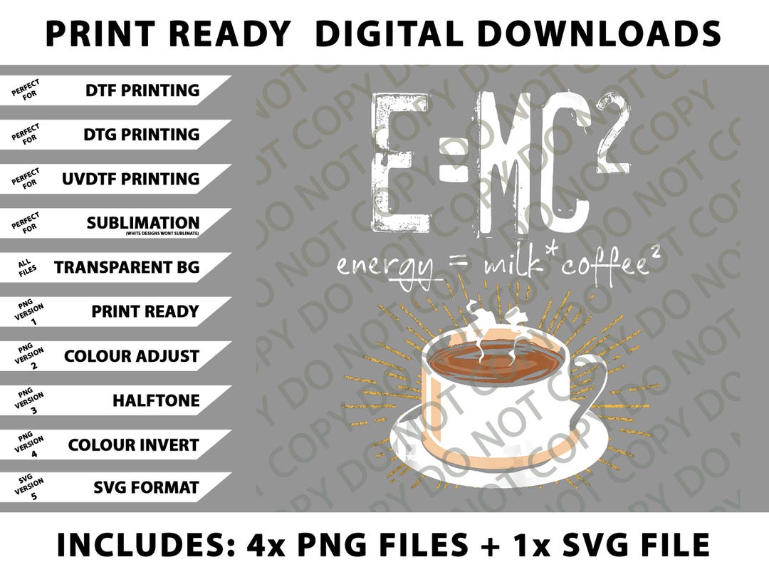 E=MC2 Energy Milk Coffee Funny Chemistry Science Themed Top Png Bundle ...