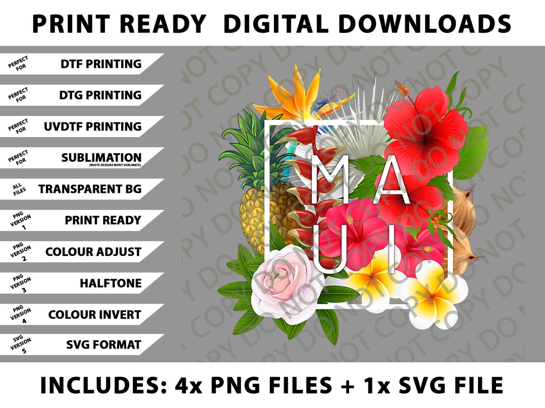 Womens Flowers of Maui Word Art - Hawaiian Island Souvenir Png Bundle ...