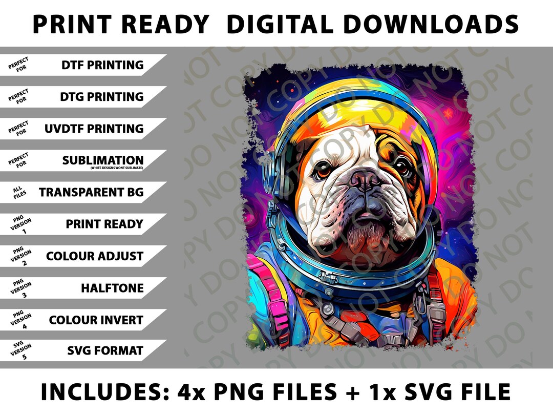 Pop Art Dog English Bulldog Space Astronaut Png Bundle, SVG Files ...