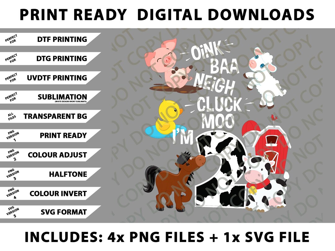 Oink Baa Neigh Cluck Moo I'm 2 Yrs Old Farm Theme Birthday Png Bundle ...