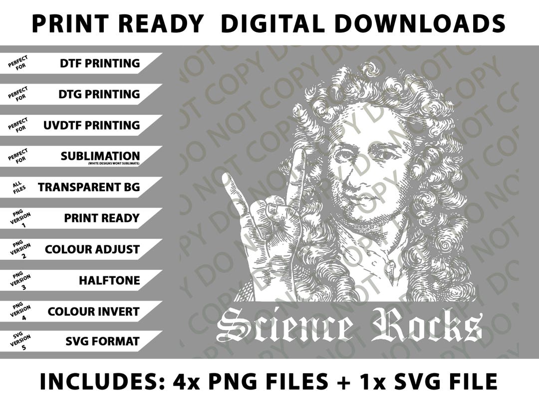 Isaac Newton Science Rocks Png Bundle, SVG Files, Digital Downloads ...